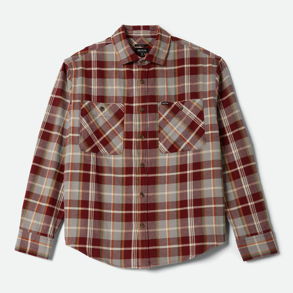 Men's Vintage Wash Flannel in Maroon Red/Beige/Green – Brixton