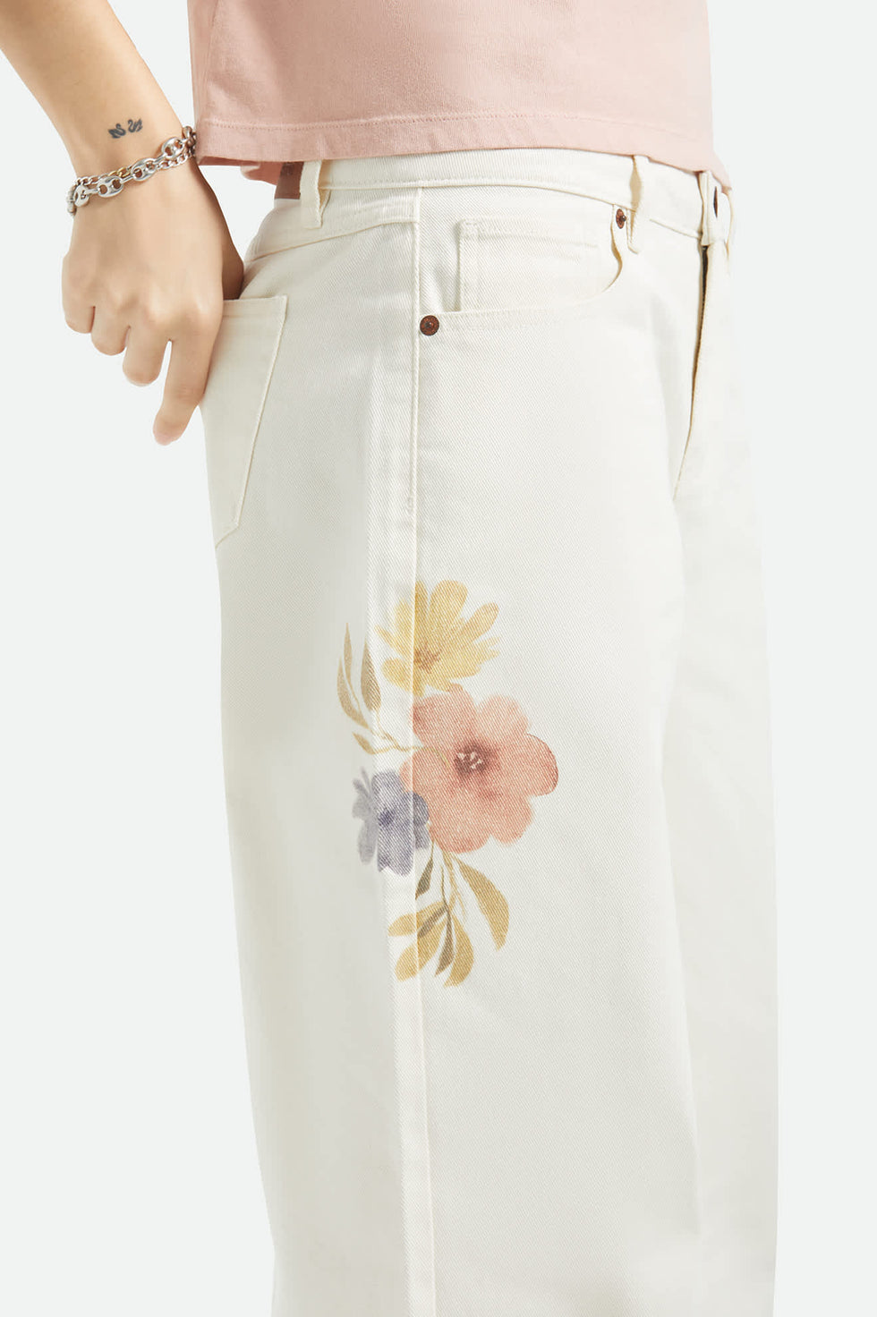 Women's The Chloe 5-Pocket Pant in Off White Floral Burst – Brixton