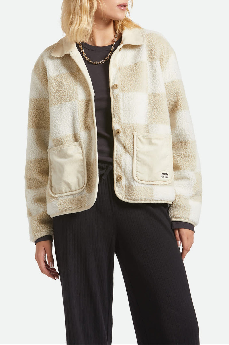Women's Delilah Sherpa Jacket in White/Natural Finish Line Checker ...